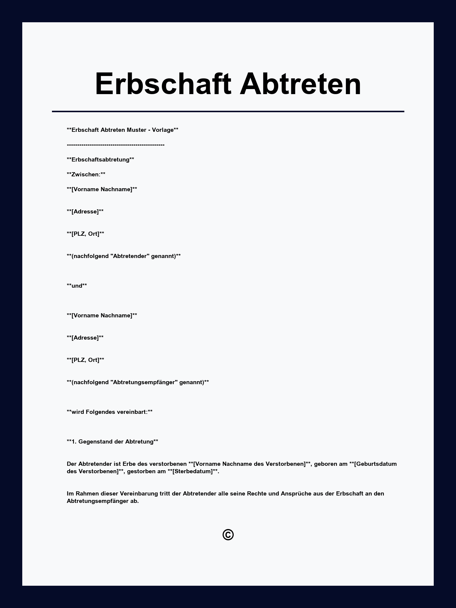 Erbschaft Abtreten Vorlage