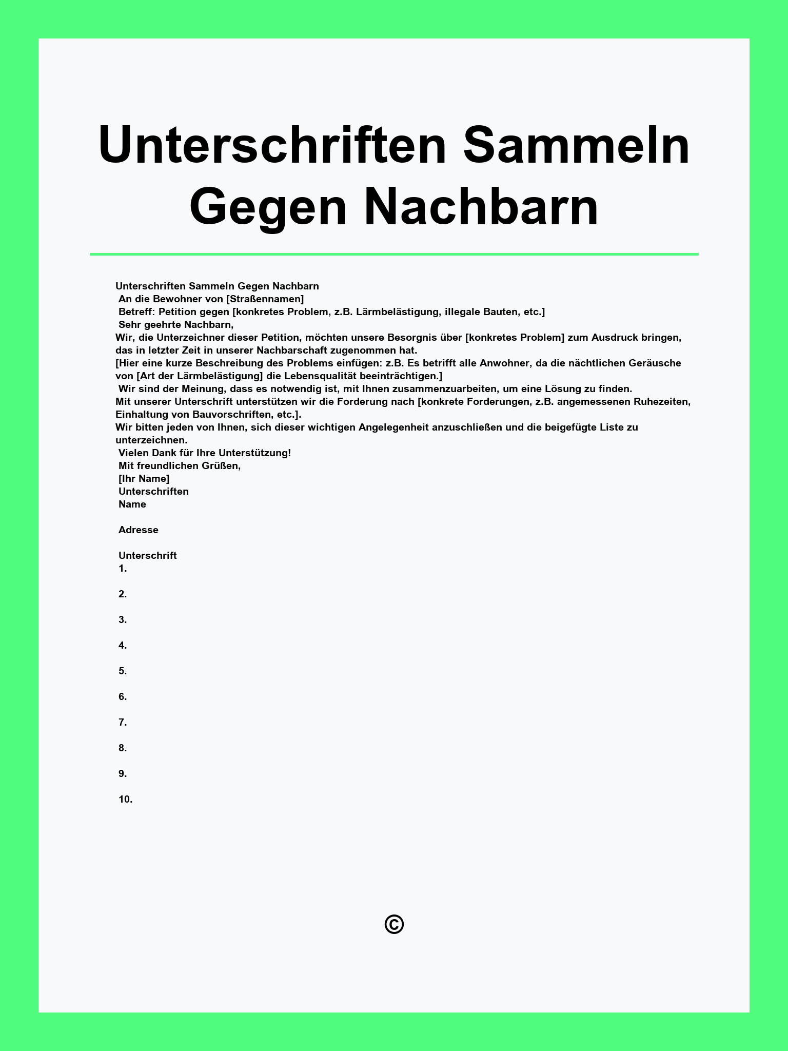 Unterschriften Sammeln Gegen Nachbarn Vorlage